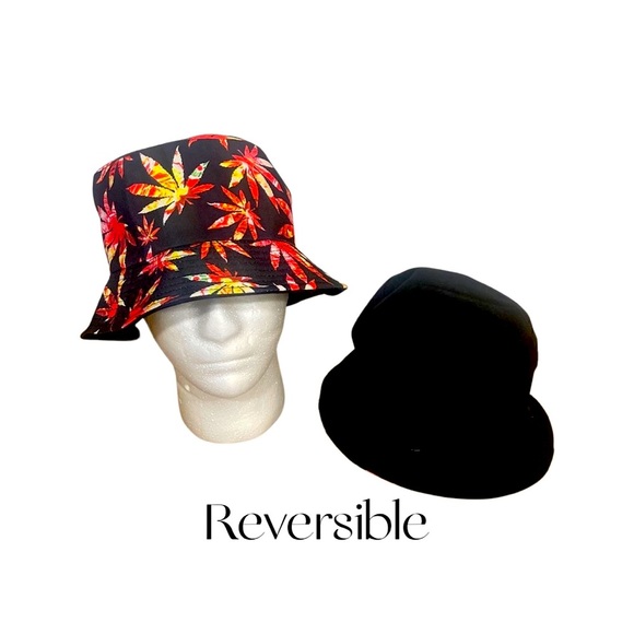 Accessories | Marijuana Leaf Design Reversible Bucket Hat All Black On ...